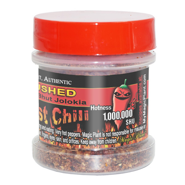 Ghost Chili Flakes / Crushed. 1/2oz plastic Jar with sifter lid (Bhut ...
